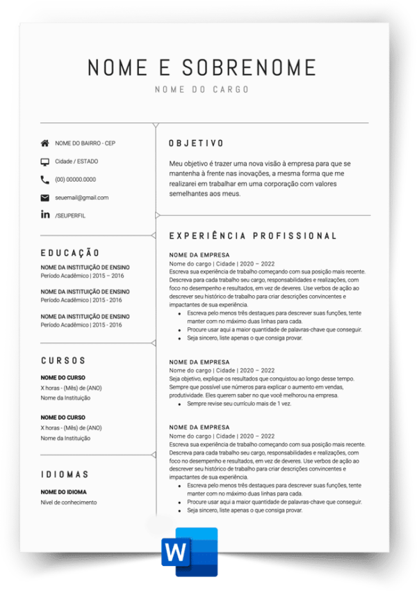 Modelo de Currículo para Primeiro Emprego